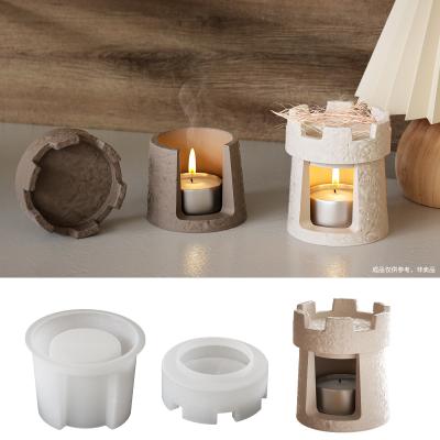 China DIY Cement Gypsum Candle Aromatherapy Stove Castle Candlestick Warm Tea Stove Heating and Insulation Teapot Silicone Mold for sale