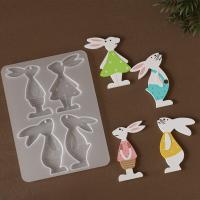China Easter DIY Resin Gypsum Four Grid Little Rabbit Pendant Hanging Key Hanging Silicone Mold for sale