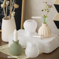 China DIY gypsum pumpkin vase candlestick smooth circular test tube flower planter candle base silicone mold for sale