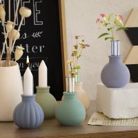 China DIY gypsum pumpkin vase candlestick smooth circular test tube flower planter candle base silicone mold for sale