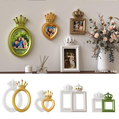 China Ins Style European Crown Photo Frame Silicone Mold DIY Elliptical Love Square Aromatherapy Gypsum Pendant Dropping Mold for sale