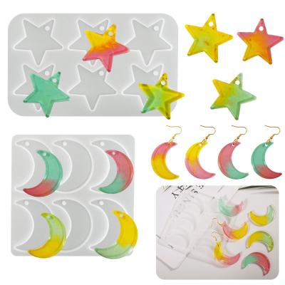 China New Earrings Pendant Silicone Mold DIY Six Grid Perforated Star Moon Pendant Earrings Dropping Mold for sale