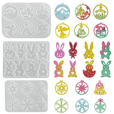 China DIY Easter Rabbit Egg Rabbit Angel House Christmas Snowflake Bell Keychain Pendant Silicone Mold for sale