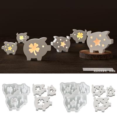 China DIY Easter aromatherapy gypsum hollow four leaf clover five pointed star three connected pig ornament silicone mold for sale