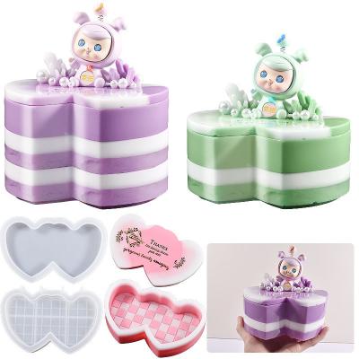 China DIY Glue Heart to Heart Chessboard Pattern Stacking Music Storage Box Valentine's Day Gift Box Silicone Mold for sale