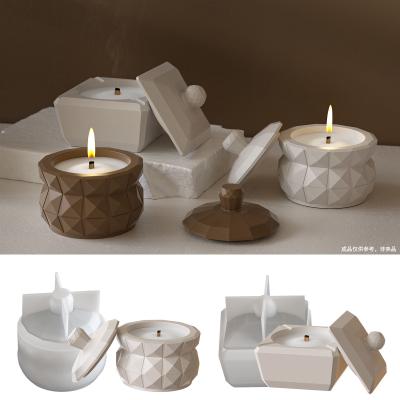 China Aromatherapy gypsum cement diamond shaped storage tank silicone mold DIY potted flower pot candle cup grinder for sale
