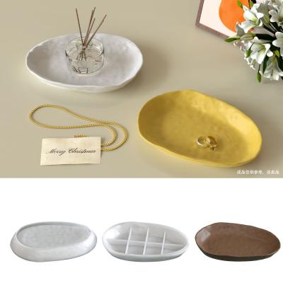 China Aromatherapy gypsum cement irregular elliptical water ripple rock pattern dish storage tray silicone mold for sale