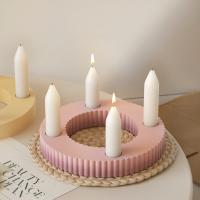 China Crystal dropper resin gypsum table DIY striped smooth four hole candle table base silicone mold for sale