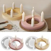 China Crystal dropper resin gypsum table DIY striped smooth four hole candle table base silicone mold for sale