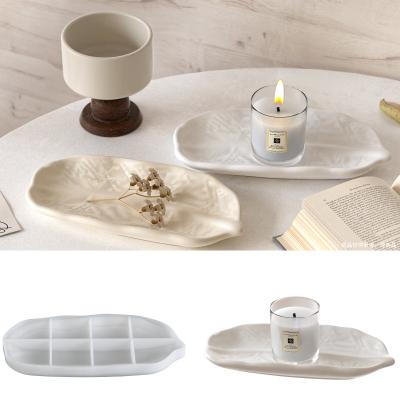 China DIY Simple Ins Style Aromatherapy Gypsum Relief Striped Leaf Tray Dish Ornament Silicone Mold for sale