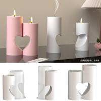 China Cylindrical puzzle heart-shaped candlestick ornament silicone mold DIY Valentine's Day atmosphere candle lamp gypsum mold for sale