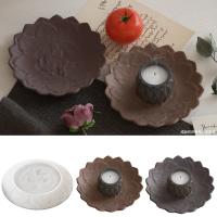 China Drip resin mirror relief lotus plate tray DIY aromatherapy gypsum storage tray silicone mold for sale