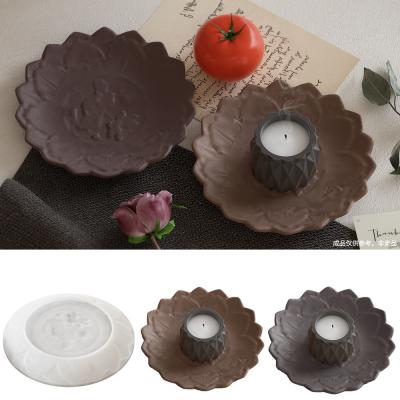 China Drip resin mirror relief lotus plate tray DIY aromatherapy gypsum storage tray silicone mold for sale