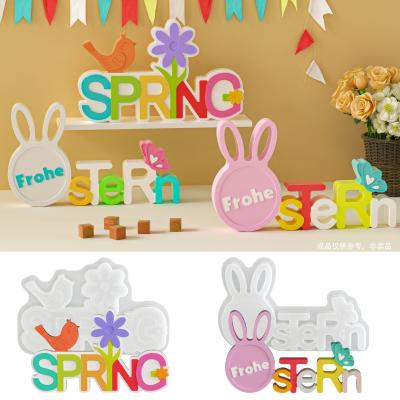 China New Easter letter silicone mold DIY chicken rabbit flower letter ornament gypsum mold for sale