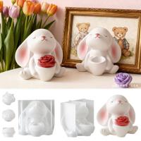 China Easter bunny holding vase flower silicone mold DIY aromatherapy gypsum bunny candle stand mold for sale
