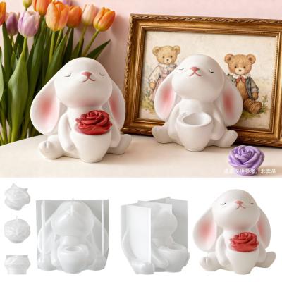 China Easter bunny holding vase flower silicone mold DIY aromatherapy gypsum bunny candle stand mold for sale