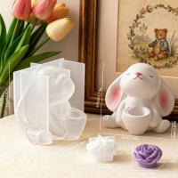 China Easter bunny holding vase flower silicone mold DIY aromatherapy gypsum bunny candle stand mold for sale