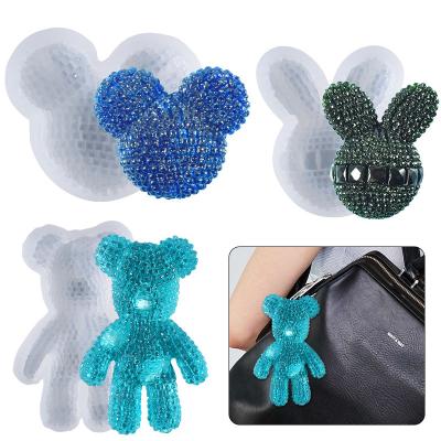 China DIY crystal dropper mold 3D diamond bear rabbit violent bear keychain backpack buckle silicone mold for sale