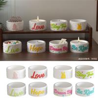 China Cross border New Product Embossed English Words Gestures Wave Points Four Connection Candlestick Cups Gypsum Silicone Mold for sale