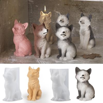 China Crystal Drip Glue 3D Sitting Wolf Dog Ornament DIY Candle Aromatherapy Gypsum Silicone Mold Wholesale for sale