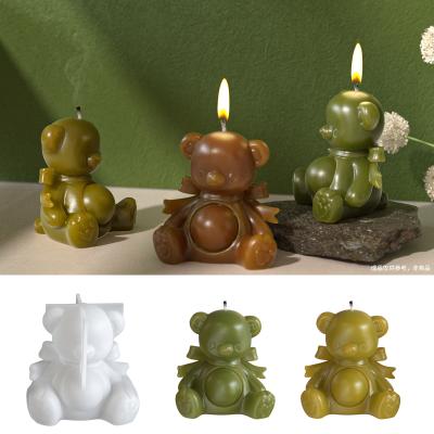 China Aromatherapy Gypsum Bow Bear Silicone Mold DIY Sitting Big Belly Bear Candle Mold for sale