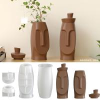China Geometric Face Vase Storage Jar Gypsum Mold DIY Aromatherapy Resin Gypsum Ornament Silicone Mold for sale