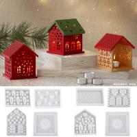 China DIY resin plaster house small night light splicing Christmas house candle base silicone mold for sale