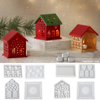 China DIY resin plaster house small night light splicing Christmas house candle base silicone mold for sale