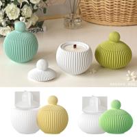 China Ins style vertical stripe storage jar drip glue mold DIY spherical top aromatherapy gypsum candle cup ornament silicone mold for sale