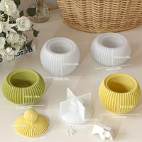 China Ins style vertical stripe storage jar drip glue mold DIY spherical top aromatherapy gypsum candle cup ornament silicone mold for sale