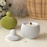 China Ins style vertical stripe storage jar drip glue mold DIY spherical top aromatherapy gypsum candle cup ornament silicone mold for sale