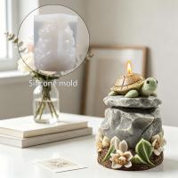 China New Longevity Turtle Rock Flower Platform Silicone Mold DIY Turtle Aromatherapy Candle Gypsum Mold for sale