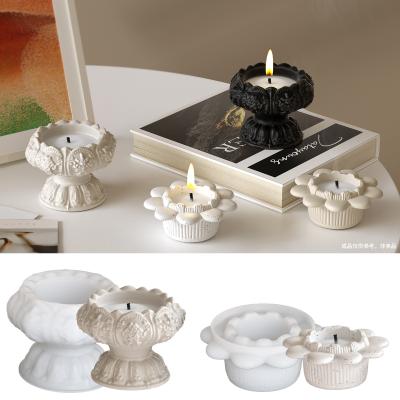 China Lotus Aromatherapy Candle Cup Candle Stand Base Silicone Mold DIY Prayer Lotus Candle Gypsum Mold for sale