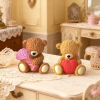 China Cross border holding love roses couple teddy bear DIY aromatherapy gypsum candle ornament silicone mold for sale