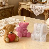China Cross border holding love roses couple teddy bear DIY aromatherapy gypsum candle ornament silicone mold for sale