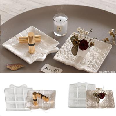 China Square bow relief pattern tray silicone mold DIY aromatherapy gypsum disc drip mold for sale