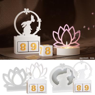 China DIY Round Wreath Butterfly Rabbit Candlestick Insert Plate Silicone Mold Hollow Lotus Candlestick Pendant Gypsum Mold for sale
