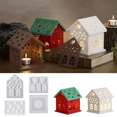 China Crystal dropper resin gypsum love candle house DIY Christmas house small night light silicone mold for sale