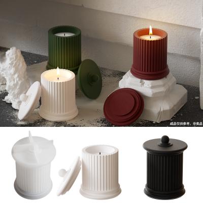 China DIY gypsum cement aromatherapy candle cup ornament Roman column striped cup gypsum mirror silicone mold for sale