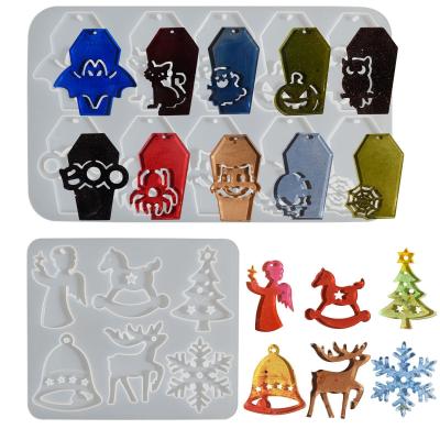 China DIY Christmas Tree Snowflake Elk Trojans Angel Halloween Coffin Pendant Hanging Decoration Silicone Mold for sale