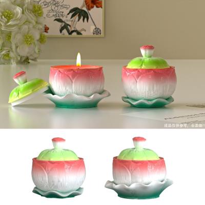 China DIY Aromatherapy Gypsum Lotus Leaf Plate Base Tray Lotus Storage Can Candle Cup Silicone Mold for sale