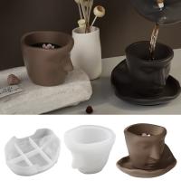 China DIY Abstract Art Face Storage Dish Dropping Mold Gypsum Cement Candle Container Cup Silicone Mold for sale