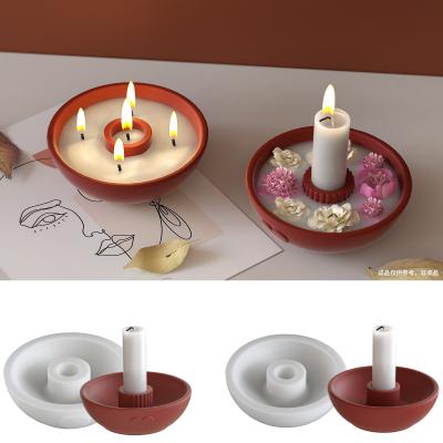 China Ins Minimalist Style Heart-shaped Circular Storage Bowl Candle Cup Silicone Mold DIY Aromatherapy Gypsum Candle Holder for sale