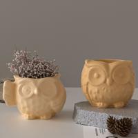 China Resin Gypsum Cement Owl Storage Jar Silicone Mold DIY Aromatherapy Candle Cup Decoration Mold for sale