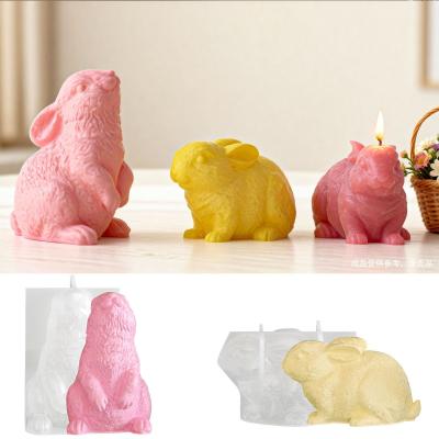 China Easter DIY Little Rabbit Aromatherapy Candle Mold 3D Stereoscopic Rabbit Ornament Gypsum Silicone Mold for sale