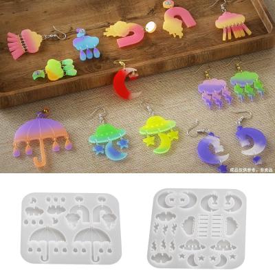 China DIY Crystal Dropping Resin Umbrella Moon Cloud Planet Lightning Earrings Pendant Silicone Mold for sale