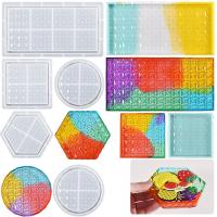 China DIY Dropper Resin Mirror Four Leaf Clover Square Rectangular Hexagonal Circular Storage Tray Silicone Mold for sale