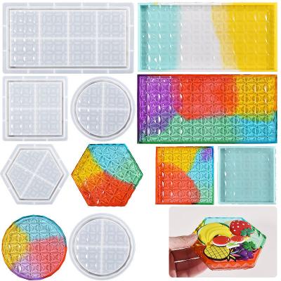 China DIY Dropper Resin Mirror Four Leaf Clover Square Rectangular Hexagonal Circular Storage Tray Silicone Mold for sale