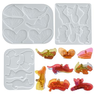 China DIY Crystal Dropper Resin Butterfly Wings Kitten Puppy Hair Clip Hair Clip Jewelry Silicone Mold for sale