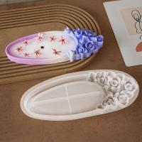 China Dropped Rose Blossoms Tray Dish Ornament Elliptical Aromatherapy Gypsum Candle Container Silicone Mold for sale